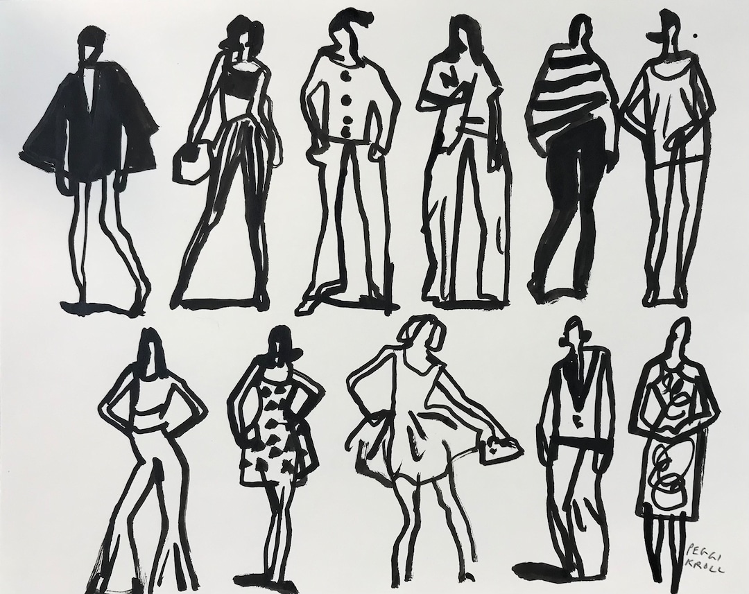 Original Drawing “fashion Shapes” 9” X 12” Permanent Ink Peggi Kroll ...