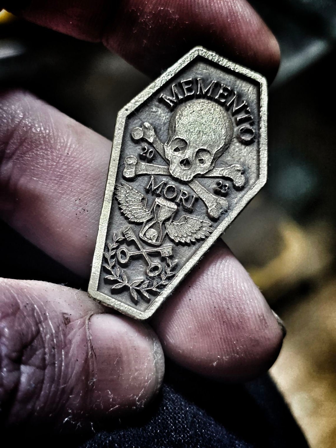 Metal Memento Mori Metal Patch - Brass, Bronze, Copper, or Silver Skull ...
