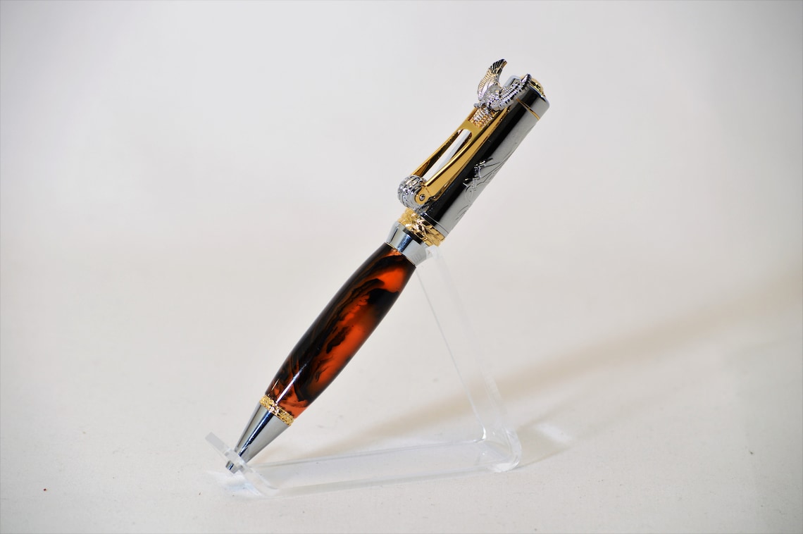 Motorcycle Pen Made With Black and Orange Acrylic With Eagle - Etsy