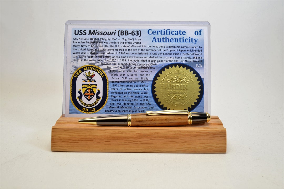 Handcrafted USS Missouri - Classic Gold and Gunmetal Twist Pen Made ...