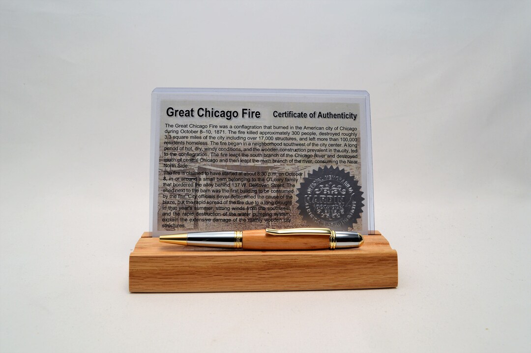 Handcrafted Great Chicago Fire Twist Pen in Gold Titanium and Chrome - Etsy