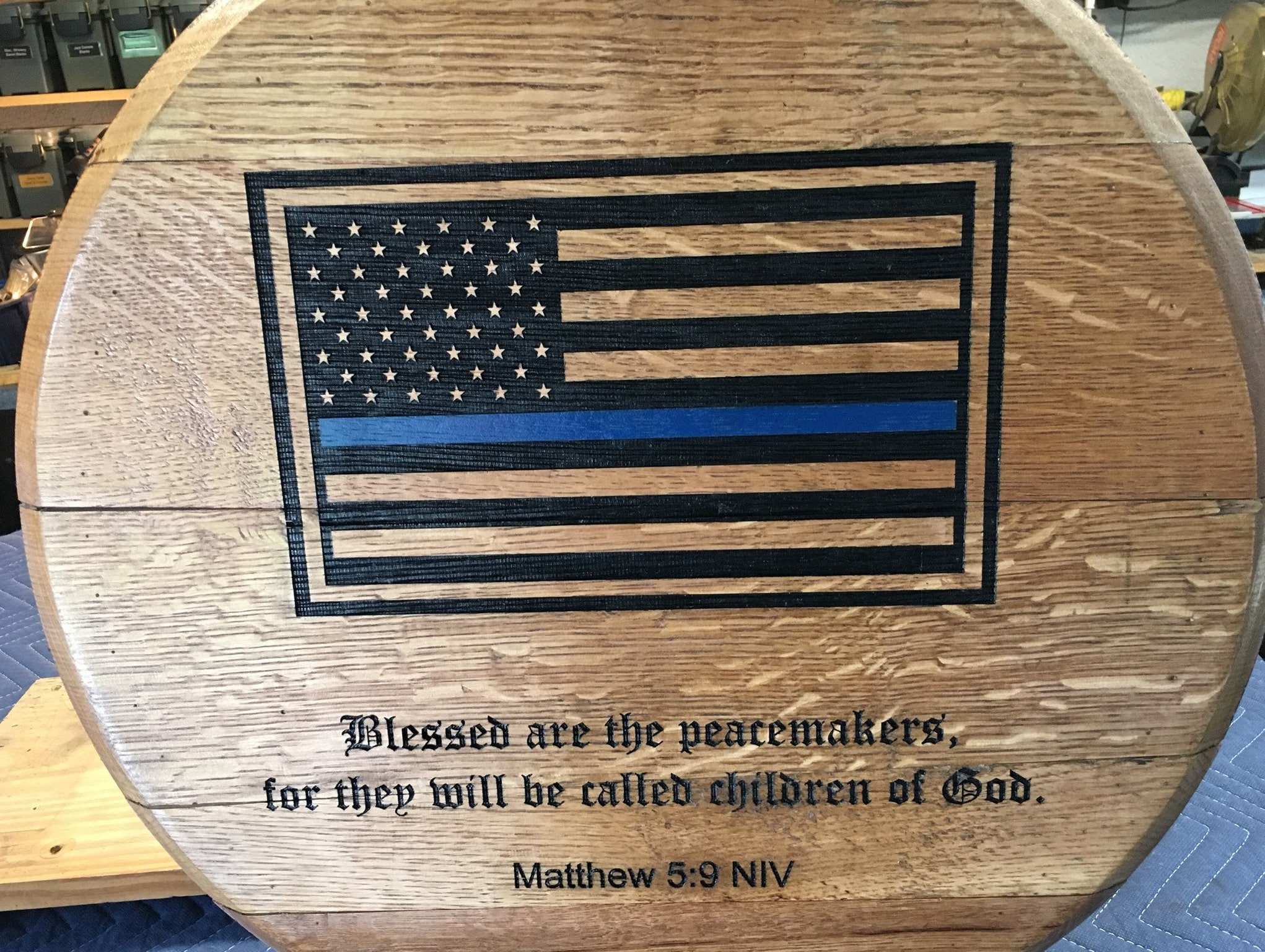 FREE SHIPPING Laser Engraved Thin Blue Line Whiskey Barrel | Etsy