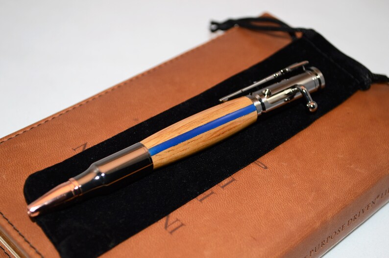 Thin Blue Line Bolt Action Bullet Pen in Oak With a Gunmetal - Etsy