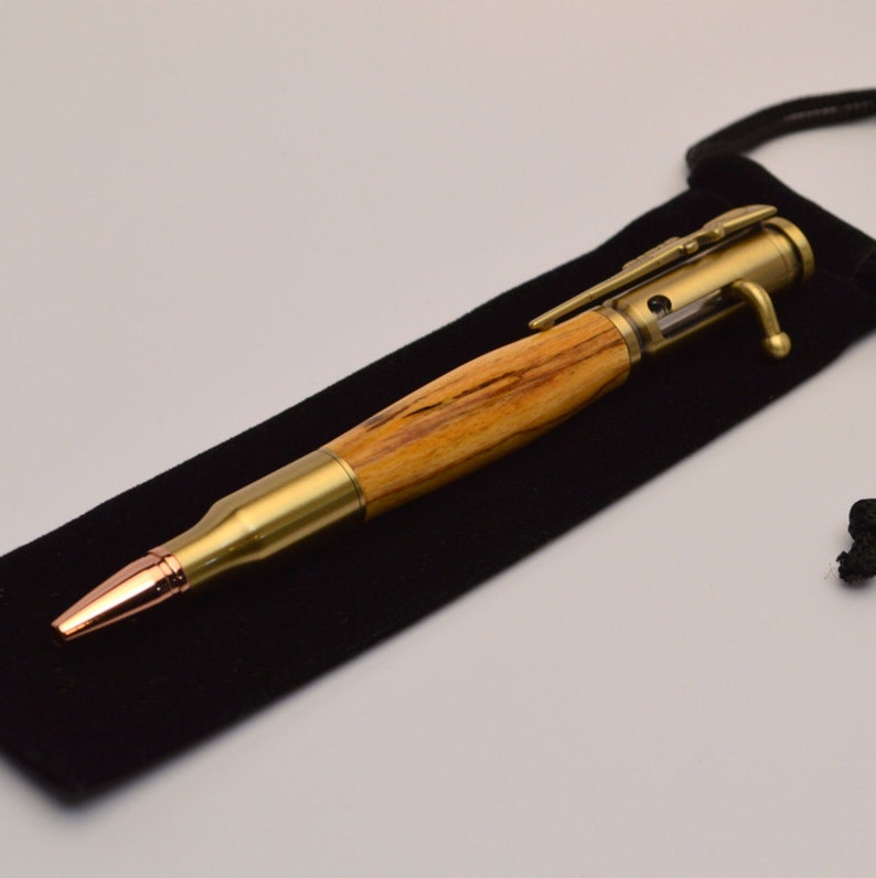 Bolt Action Spalted Pecan Bullet Pen in Antique Brass Finish With ...