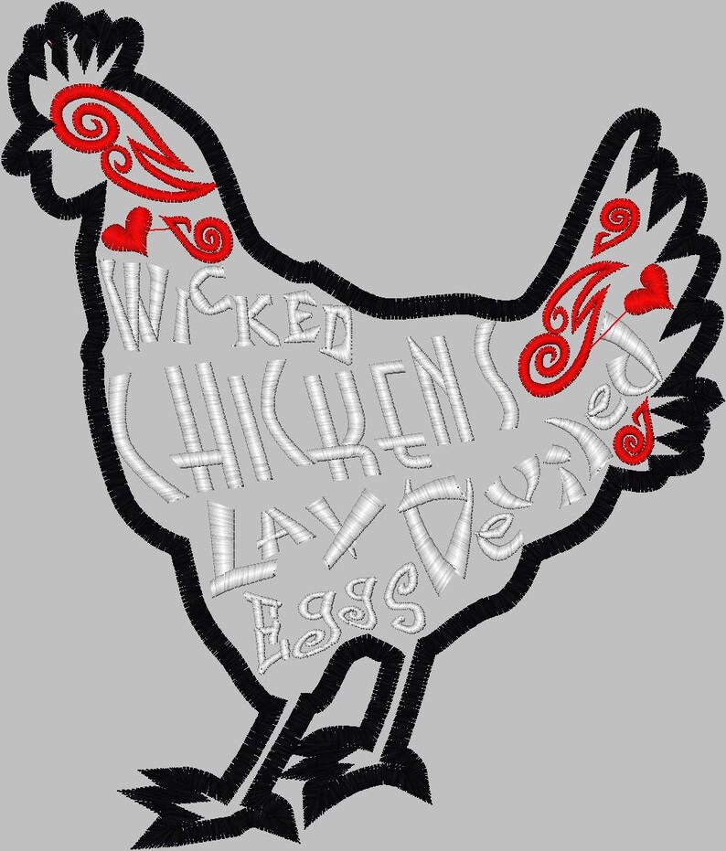Embroidery Design Digitized Wicked Chickens Lay Deviled Eggs Applique 5 ...