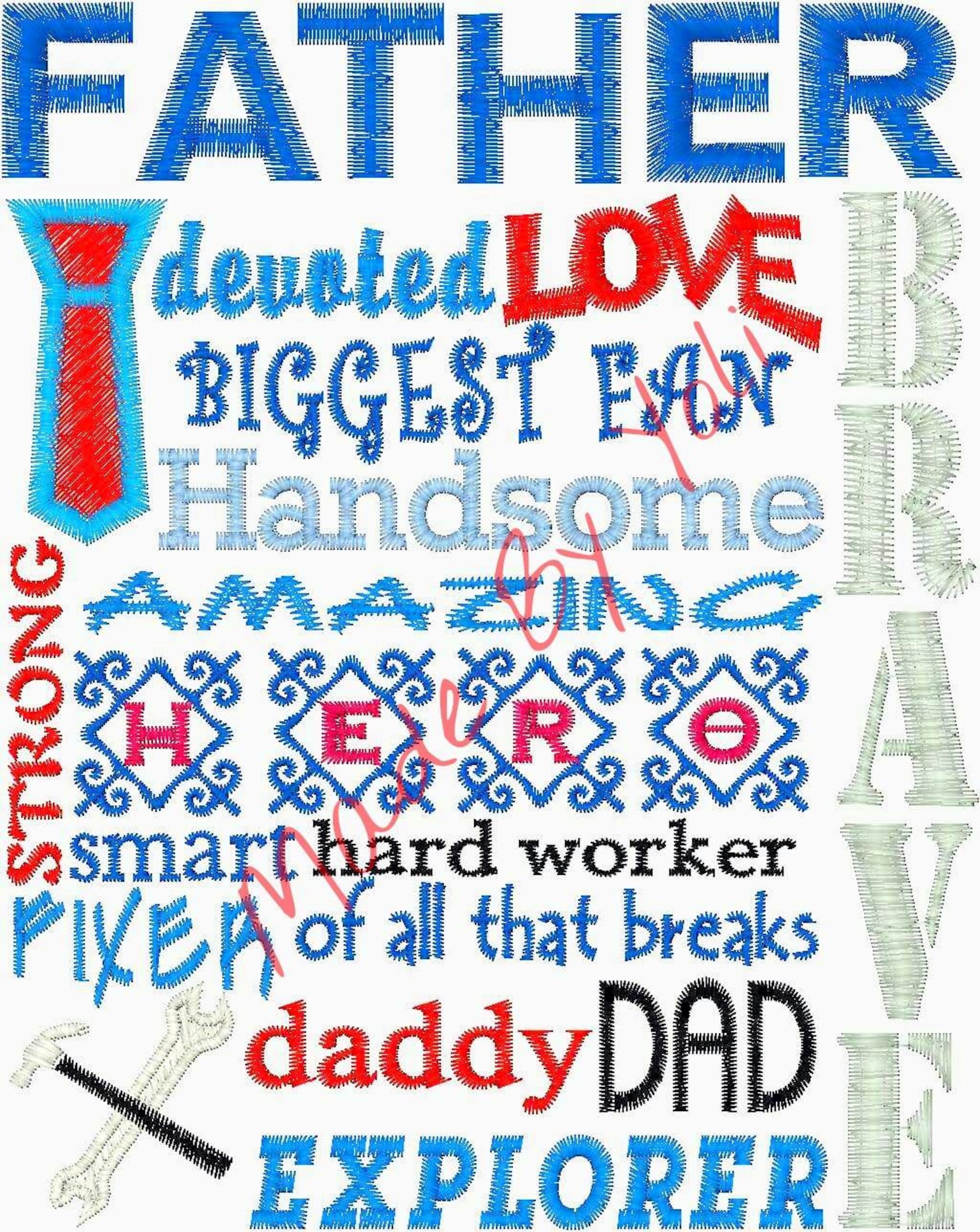Embroidery Design Digitized Father Day Subway Art 5 X 7 - Etsy