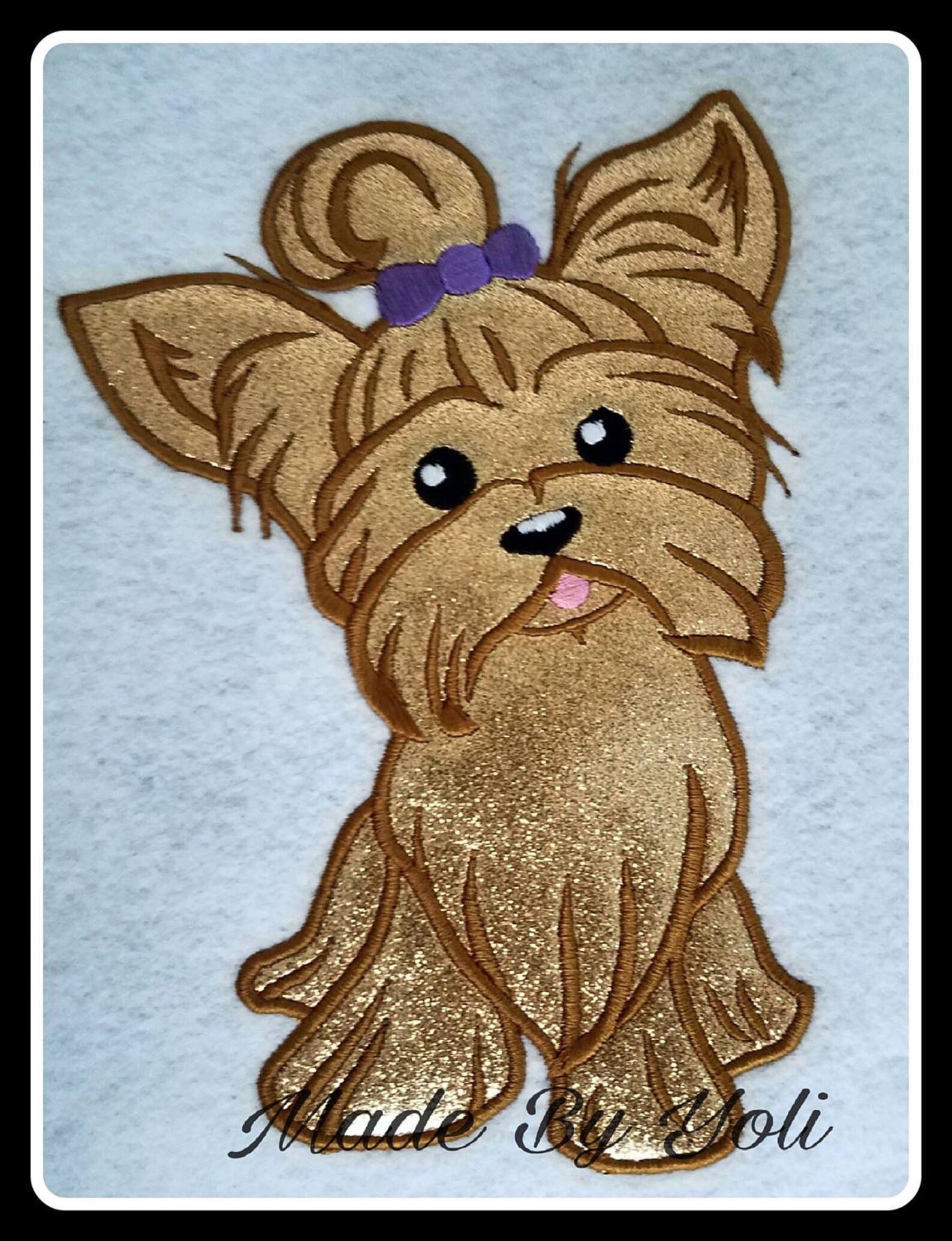 Embroidery Design Digitized Yorkie With Bow Applique 5 X 7 - Etsy