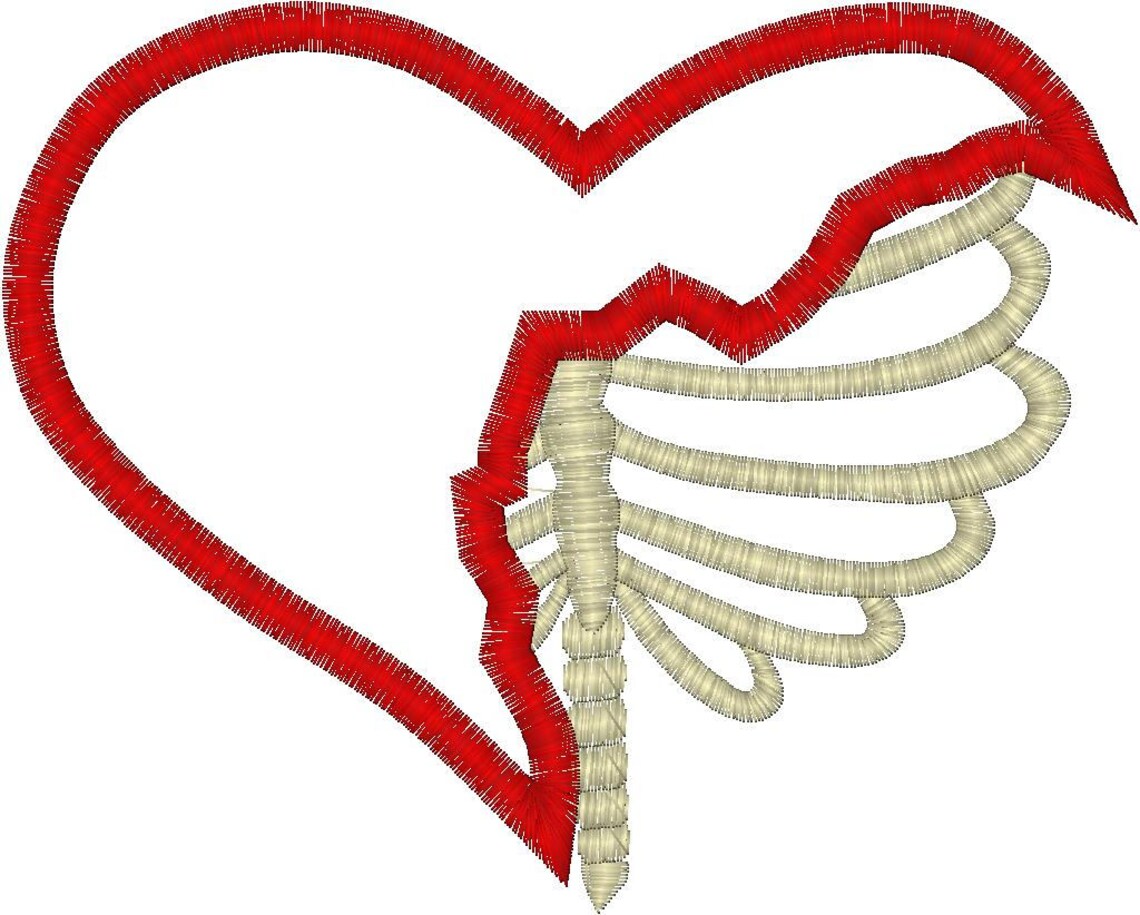 Embroidery Design Digitized Skeleton Heart 4 X 4 Applique | Etsy