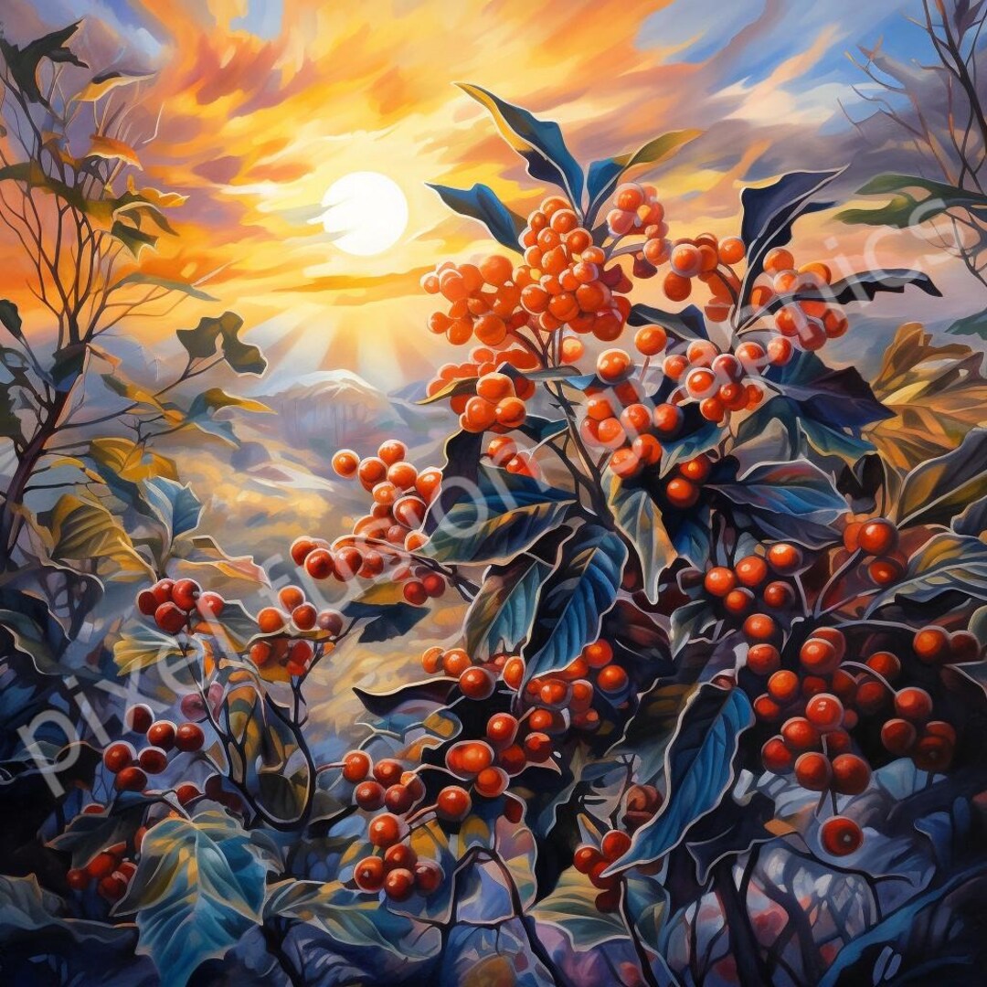 Printable Sunset Wild Berries Art Sunset Colorful Nature Instant ...