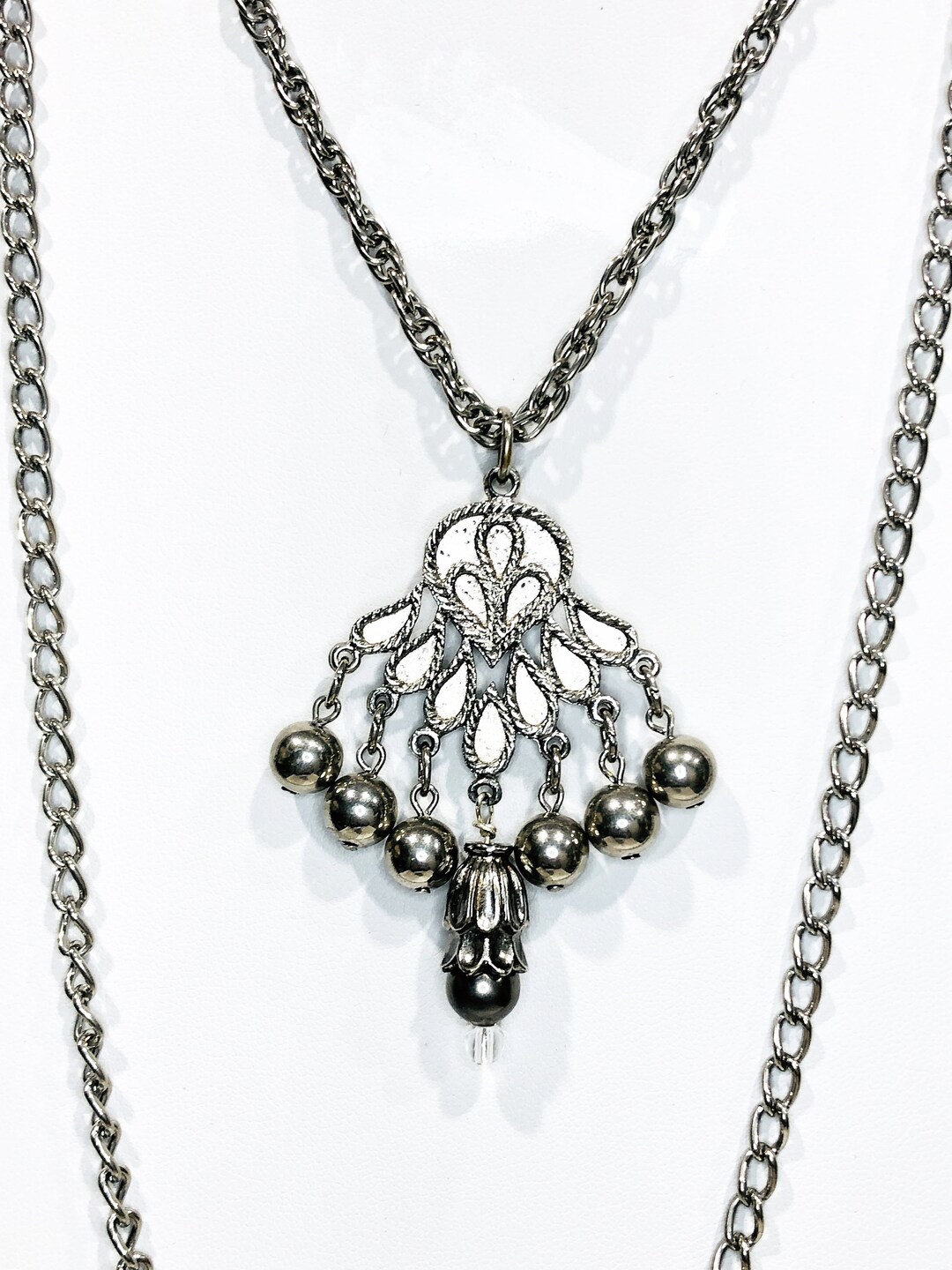 Vintage 24 Silver & Pewter Pendant. 2 Strand Layered Pewter Necklace ...