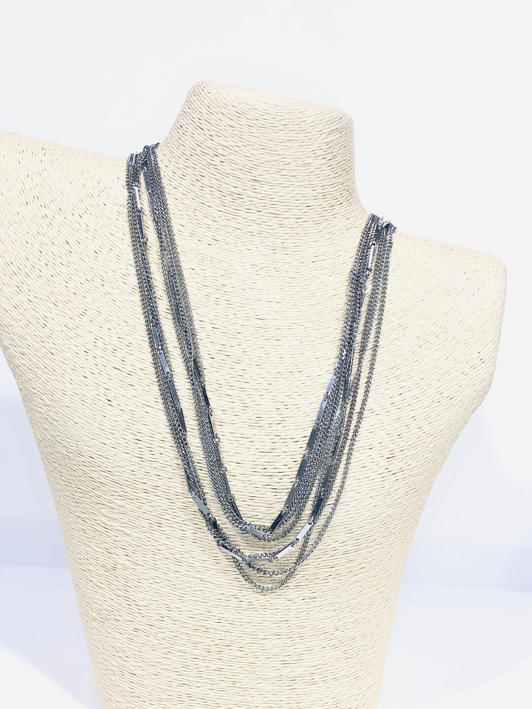 Vintage 54 Silver 4 Strand Chain Necklace. Long Silver Jewelry. Costume ...