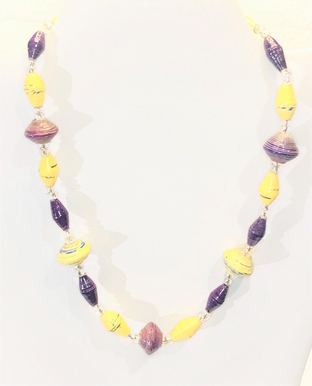Vintage 18 TENG YUE Rolled Paper Bead Choker. Purple & Yellow Bead ...