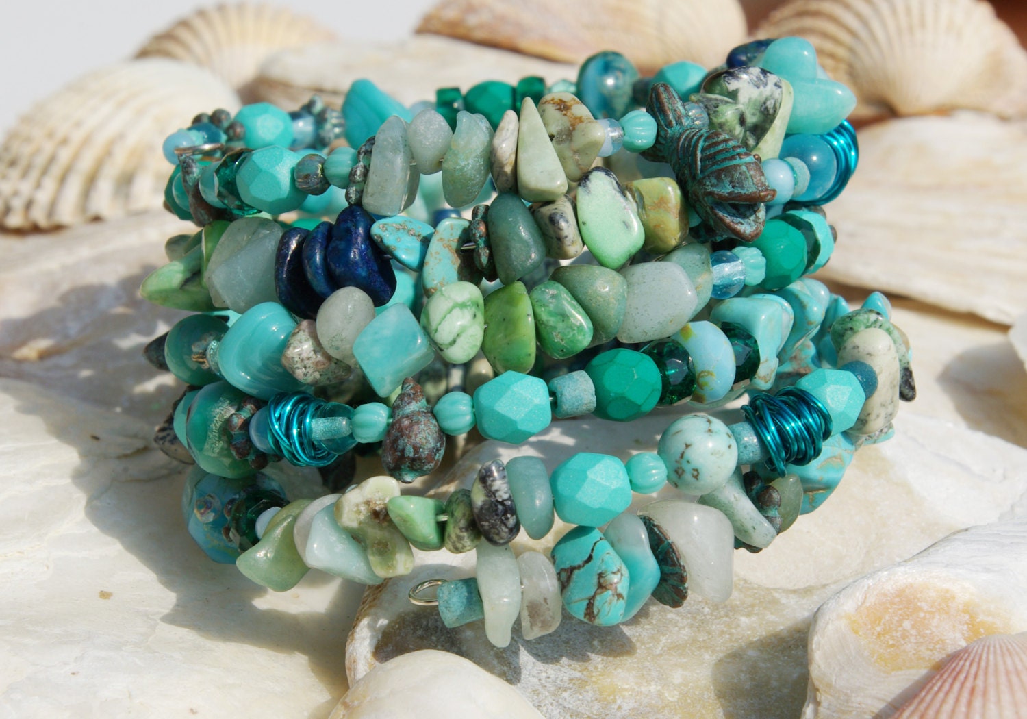 Ocean seashore spiral bracelet with fish shells. 6 coils | Etsy