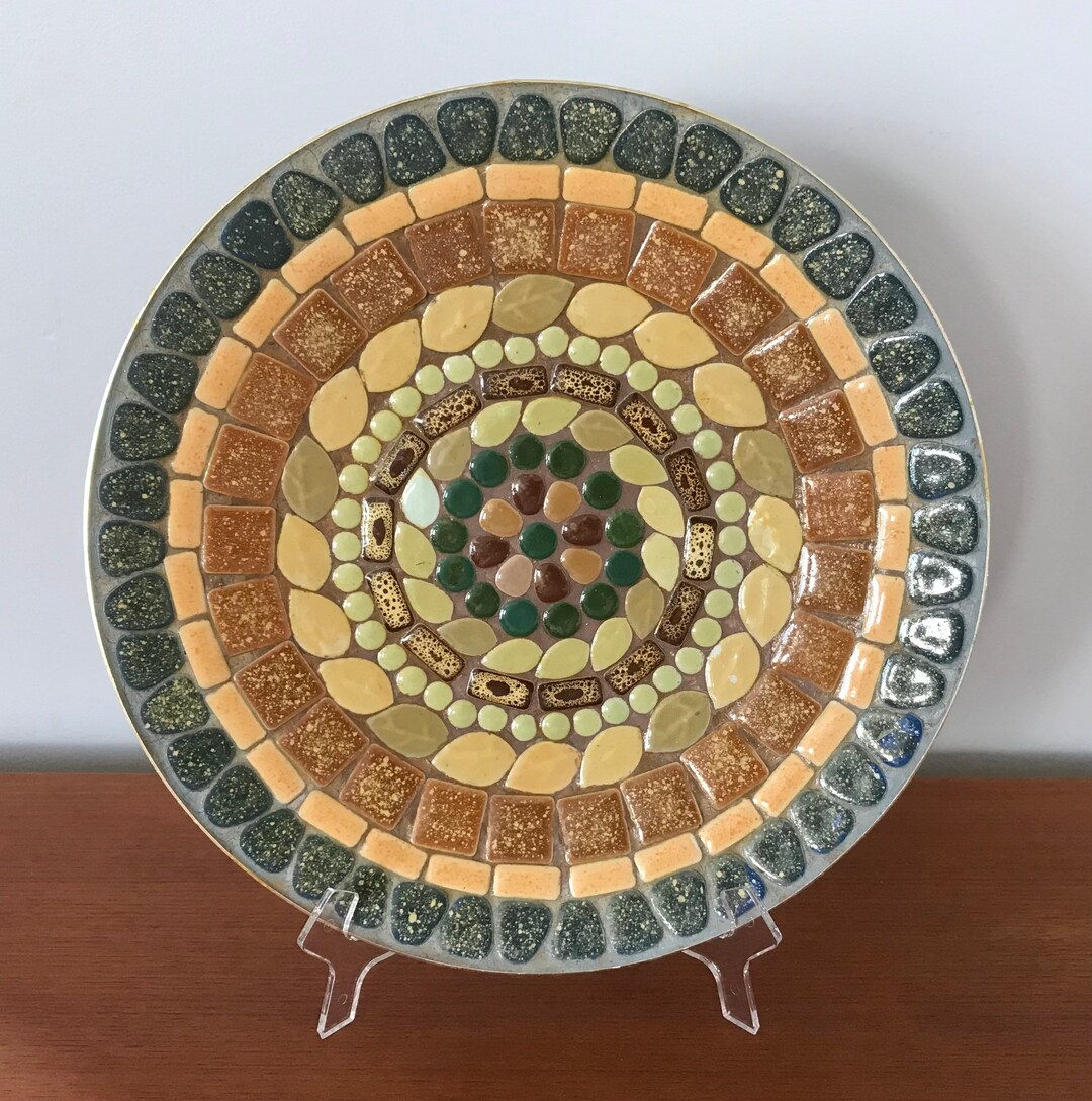 Vintage Mosaic Tile Plate, Green Brown Gold Yellow Burgundy Stone-like ...