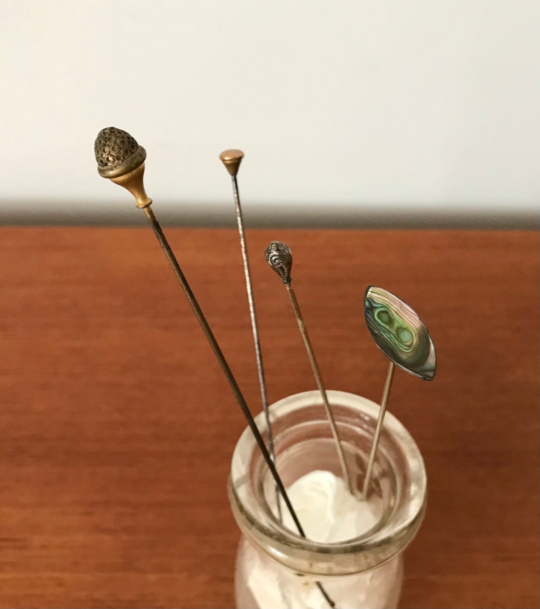 Early 1900’s Hat Pins, 4 Hat Pins - Alabaster & Sterling, Sterling ...