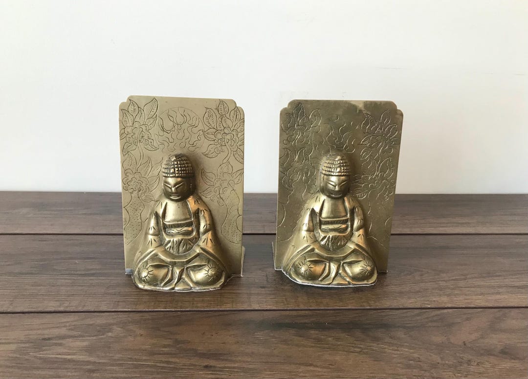 Pair of Vintage Solid Brass Sitting Buddha Bookends, Chinese Buddha ...