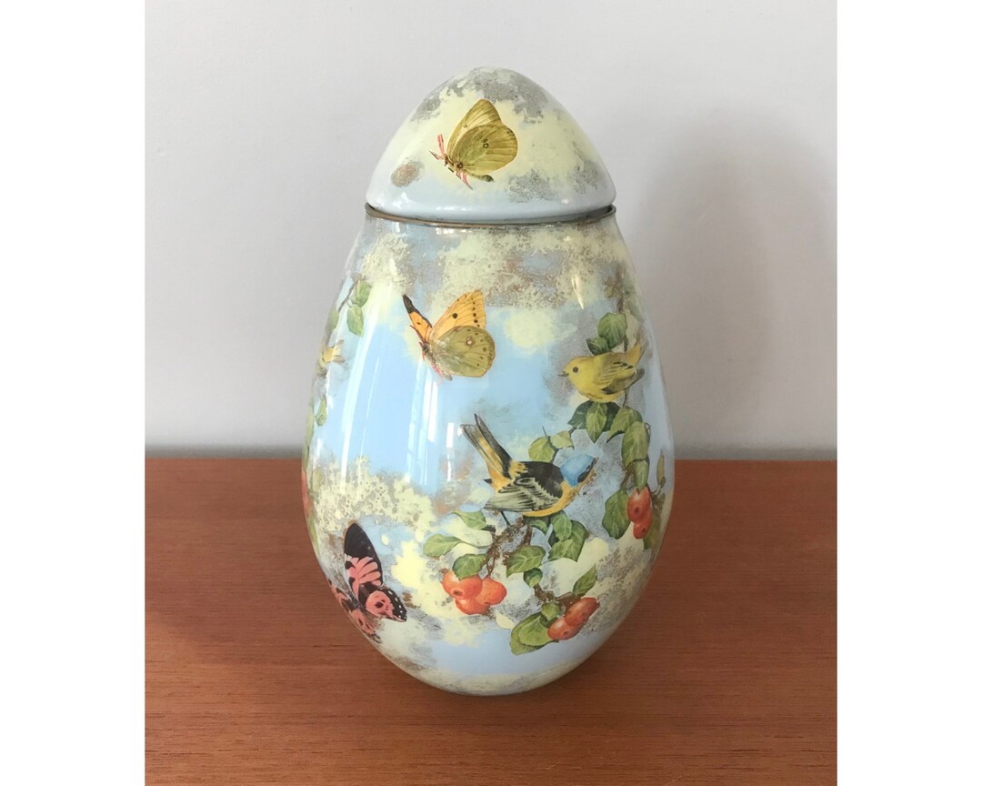 Vintage Reverse Painted Glass Egg Shaped Jar, Reverse Applied Design ...