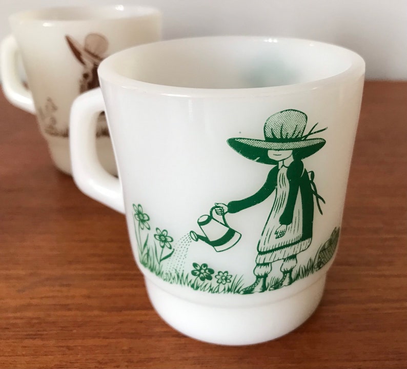 Vintage 1970s Holly Hobbie Stacking Milk Glass Mugs Sold Etsy