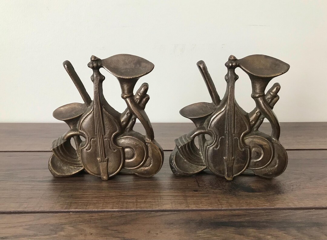 Vintage Brass Musical Instruments Bookends, Pair of Vintage Bookends ...