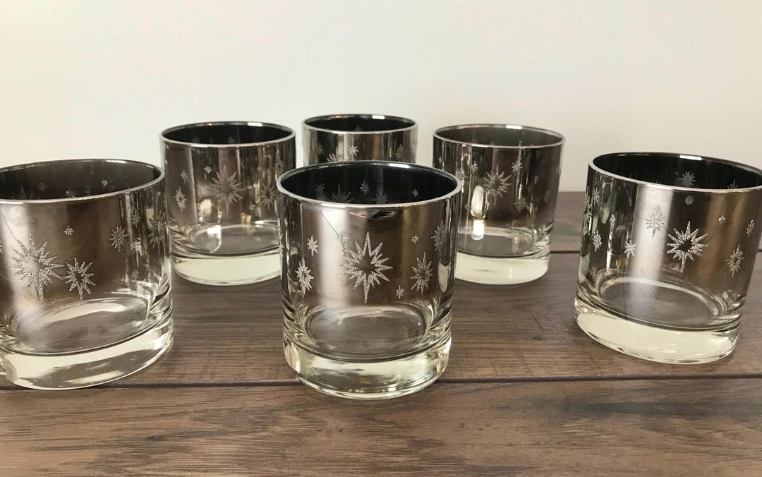 1950’s Ombre Atomic Starburst Silver Fade Lowball Glasses, Set of 6 ...