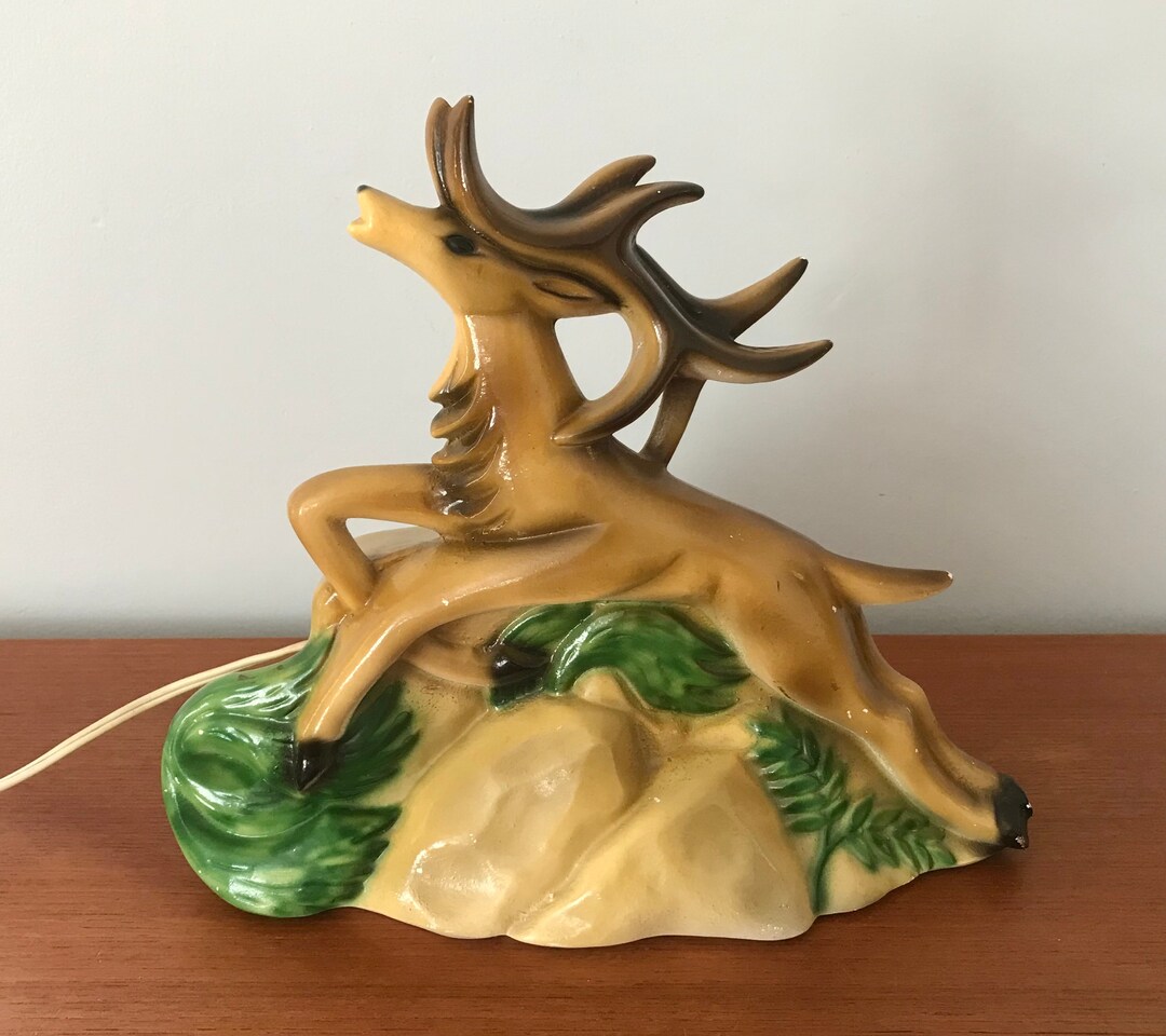 1950’s Chalkware Jumping Reindeer Caribou TV Lamp, Vintage Christmas ...