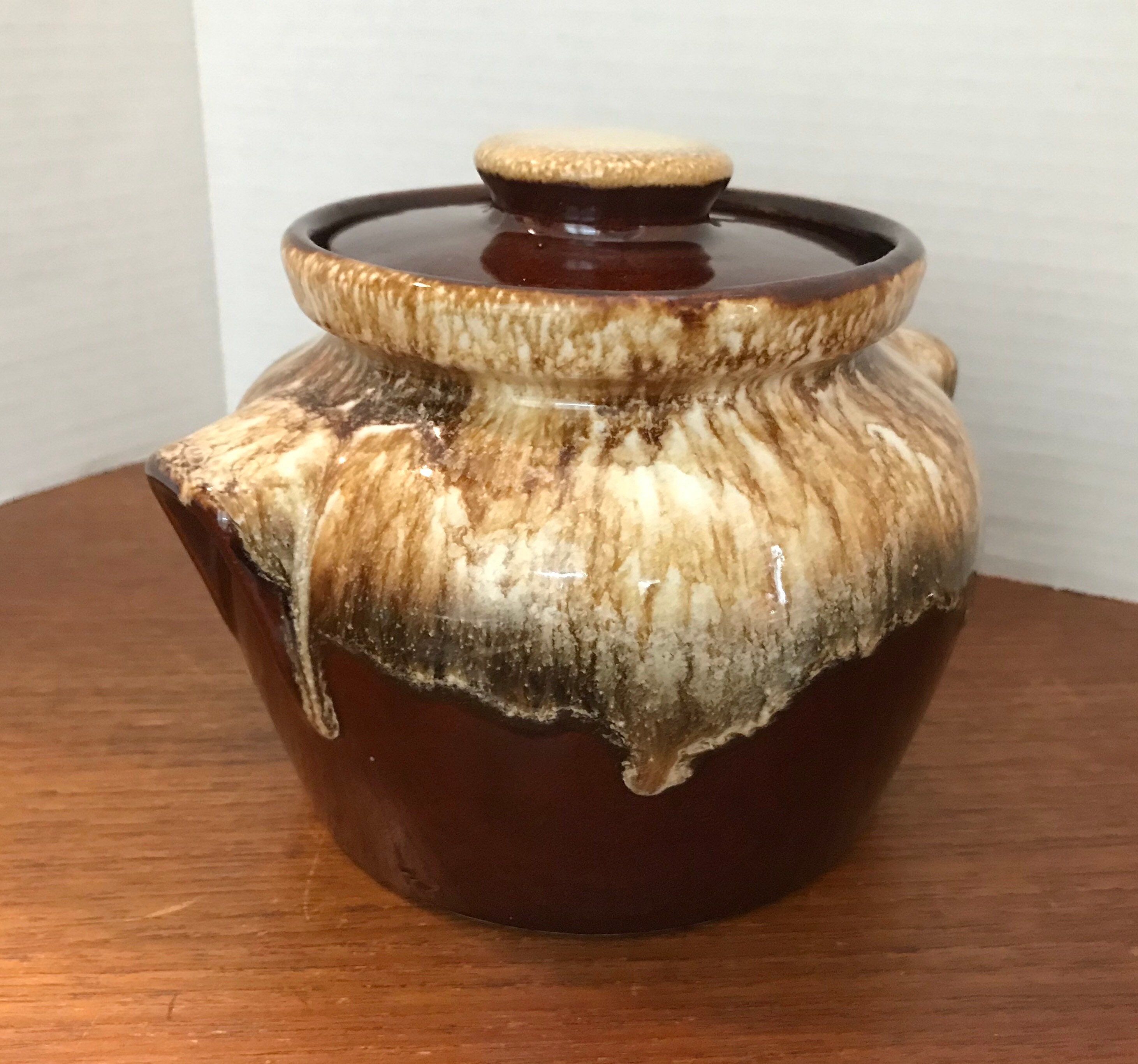 1970s Brown Off-white Drip Glaze Pottery Bean Pot Small 5.5 - Etsy Canada