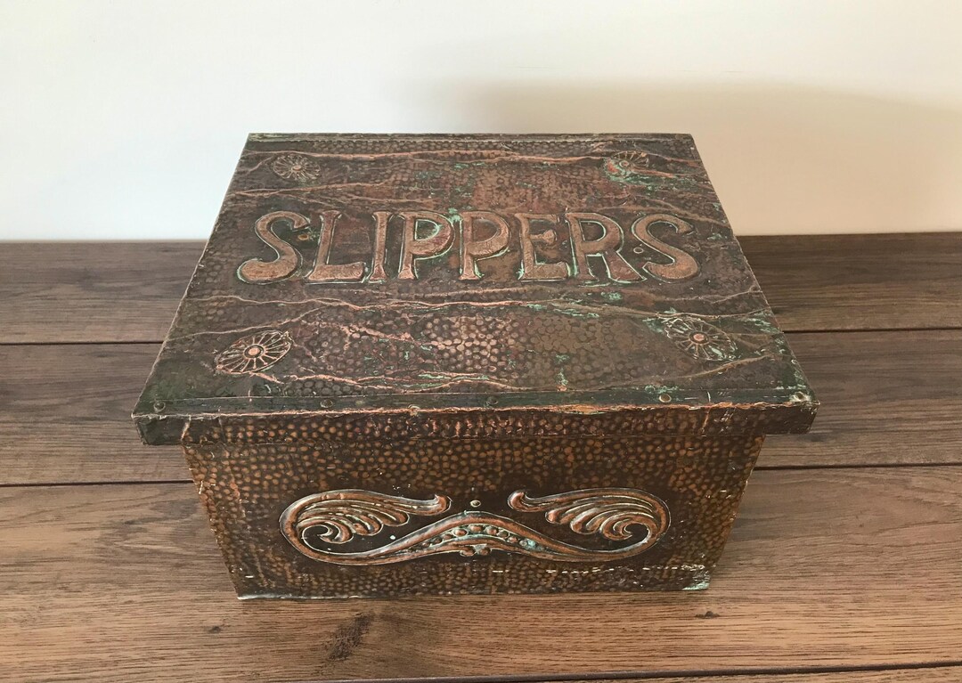 Antique Art Nouveau Copper 'slippers' Box: Hammered Arts & Crafts Decor ...