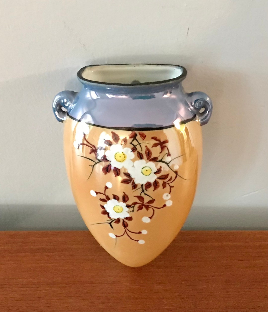 Vintage Japanese Lustreware Ceramic Wall Pocket Vase, 1940s or 1950s ...