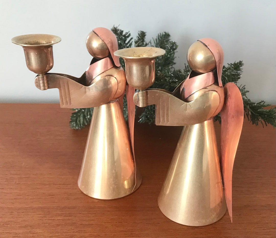 Vintage Pr. Brass & Copper Christmas Angel Candle Holders, Vintage 1970 ...