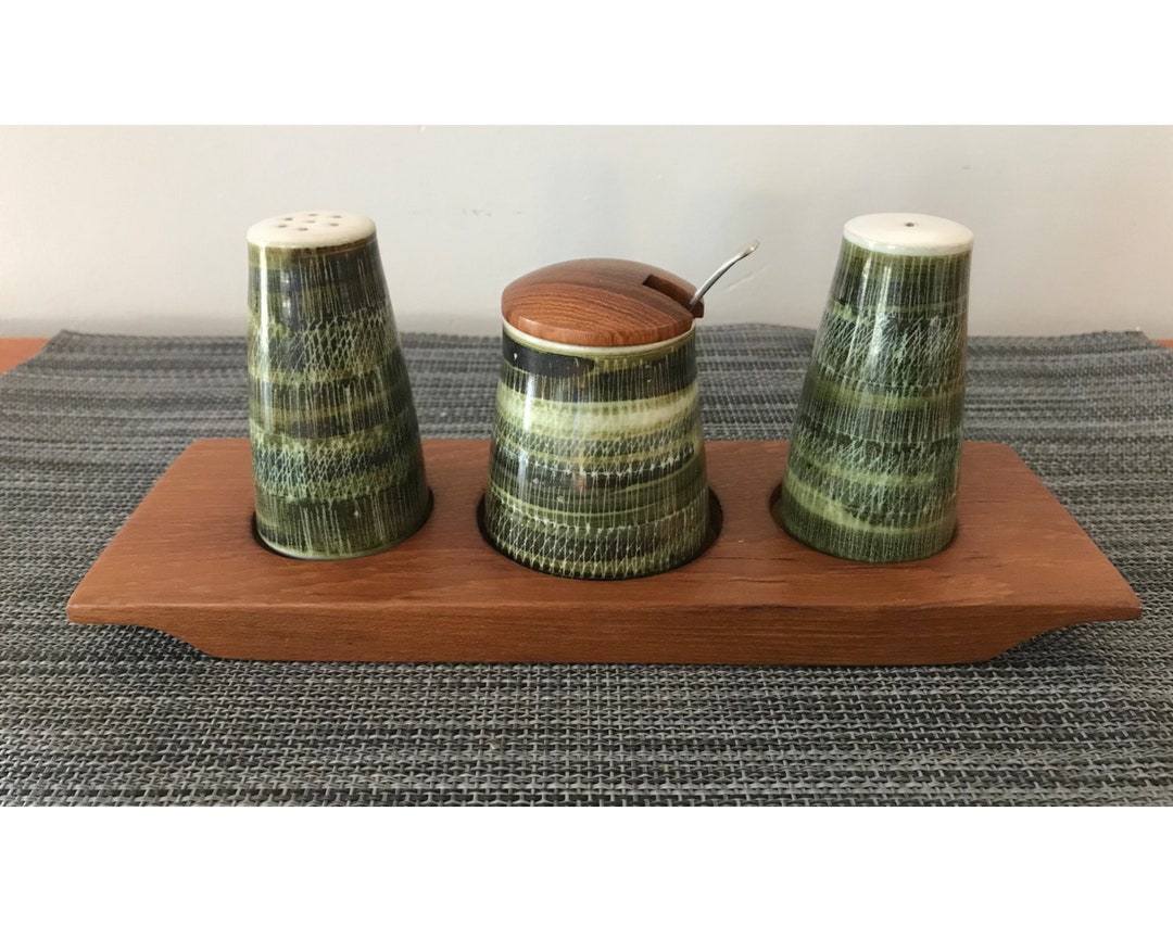 Vintage Rye Pottery Condiment Set, Salt Pepper Mustard Pot, 1950’s/1960 ...