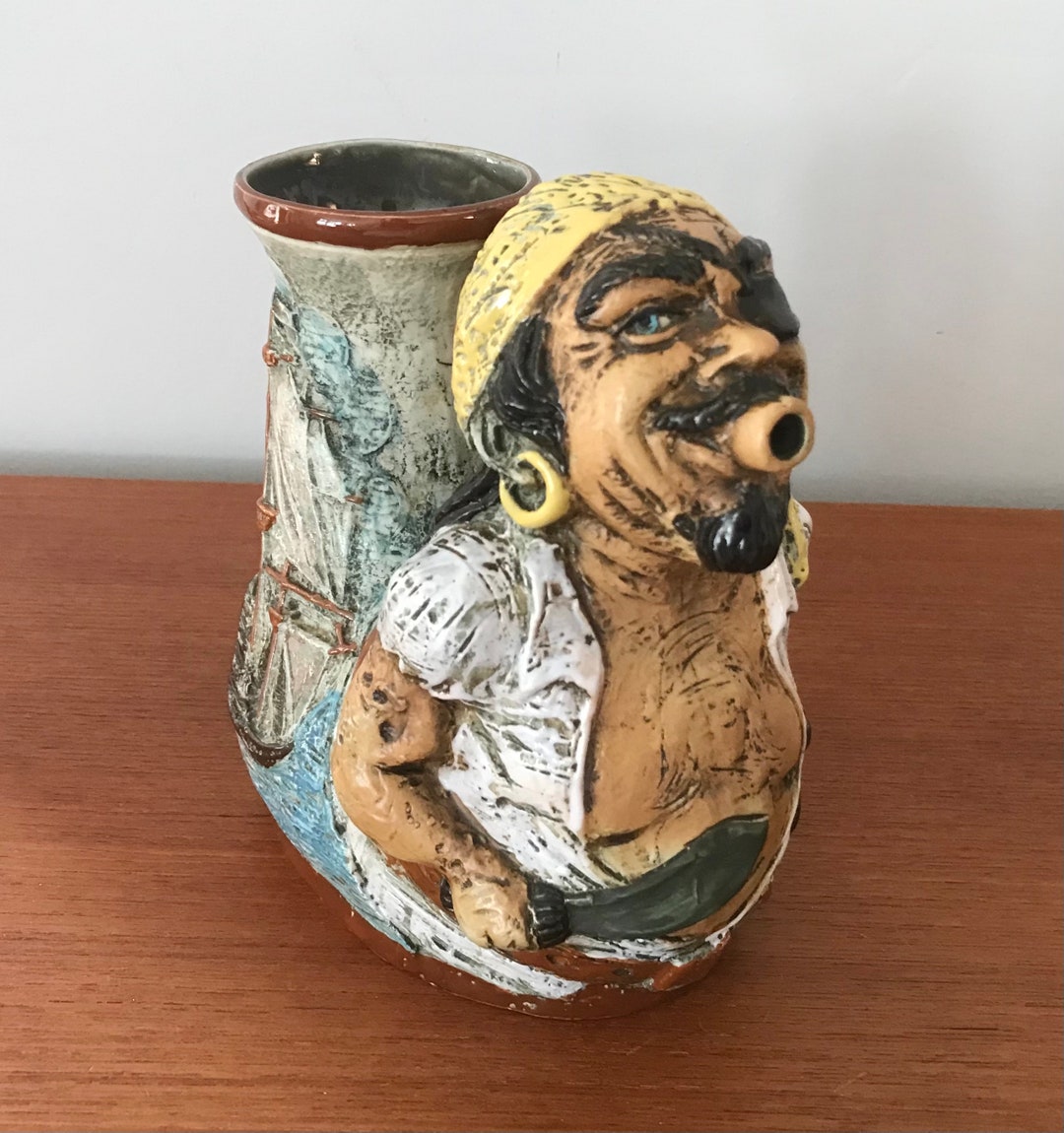 Vintage Italian Brevattato Pottery Pirate Pitcher, Riprod Vietata CC ...