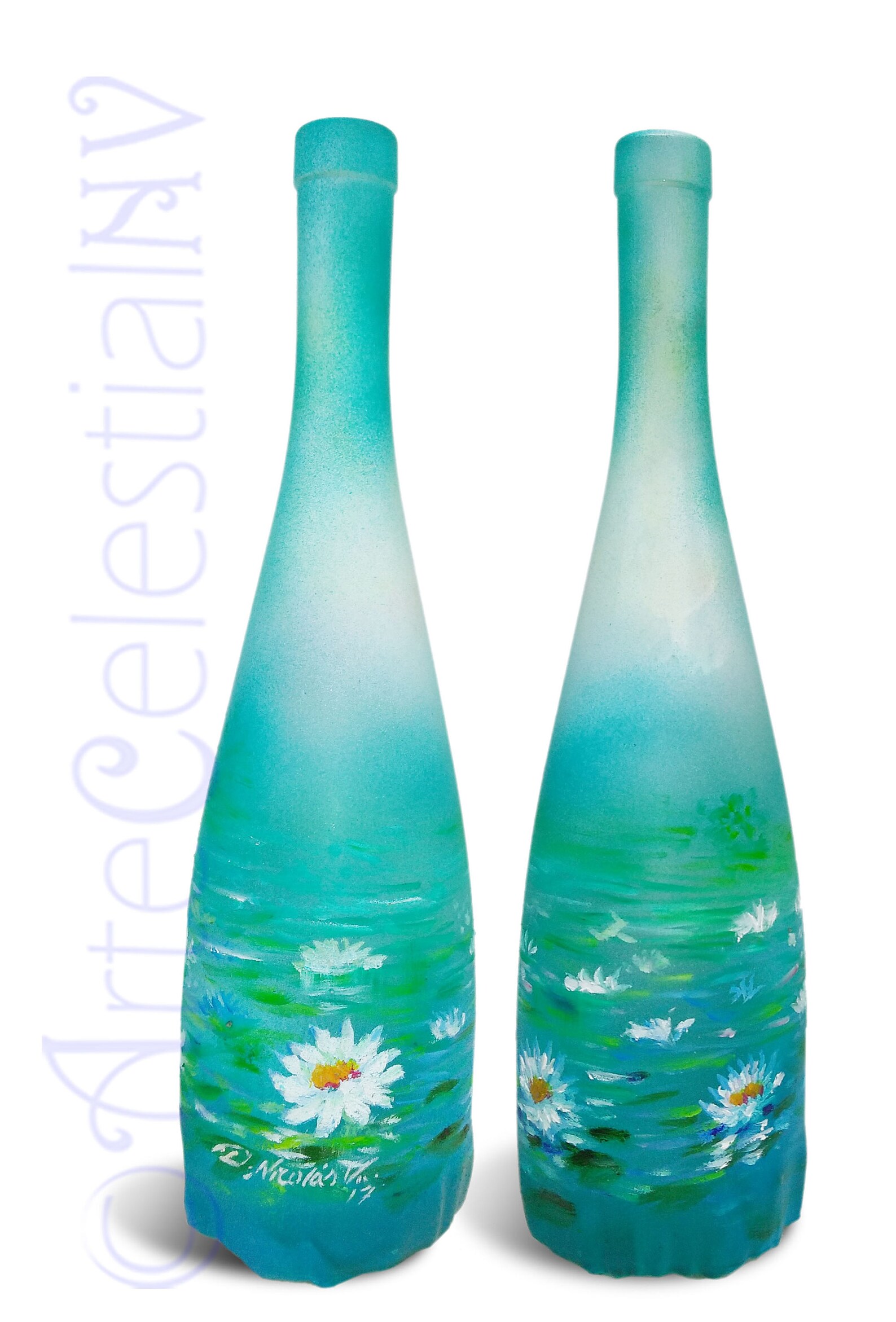 Wine Bottle Hand Painted With Lotus Flowers - Etsy