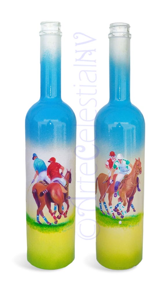 Botella de vodka pintada a mano con jugadores de polo lla | Etsy