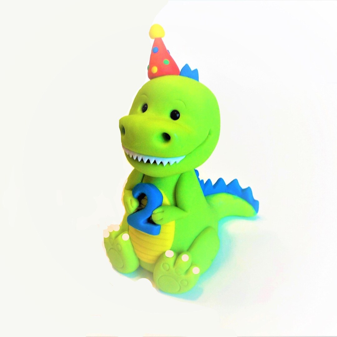 Fondant T-rex Dinosaur With Age and Party Hat Animal Cake Topper 1st ...
