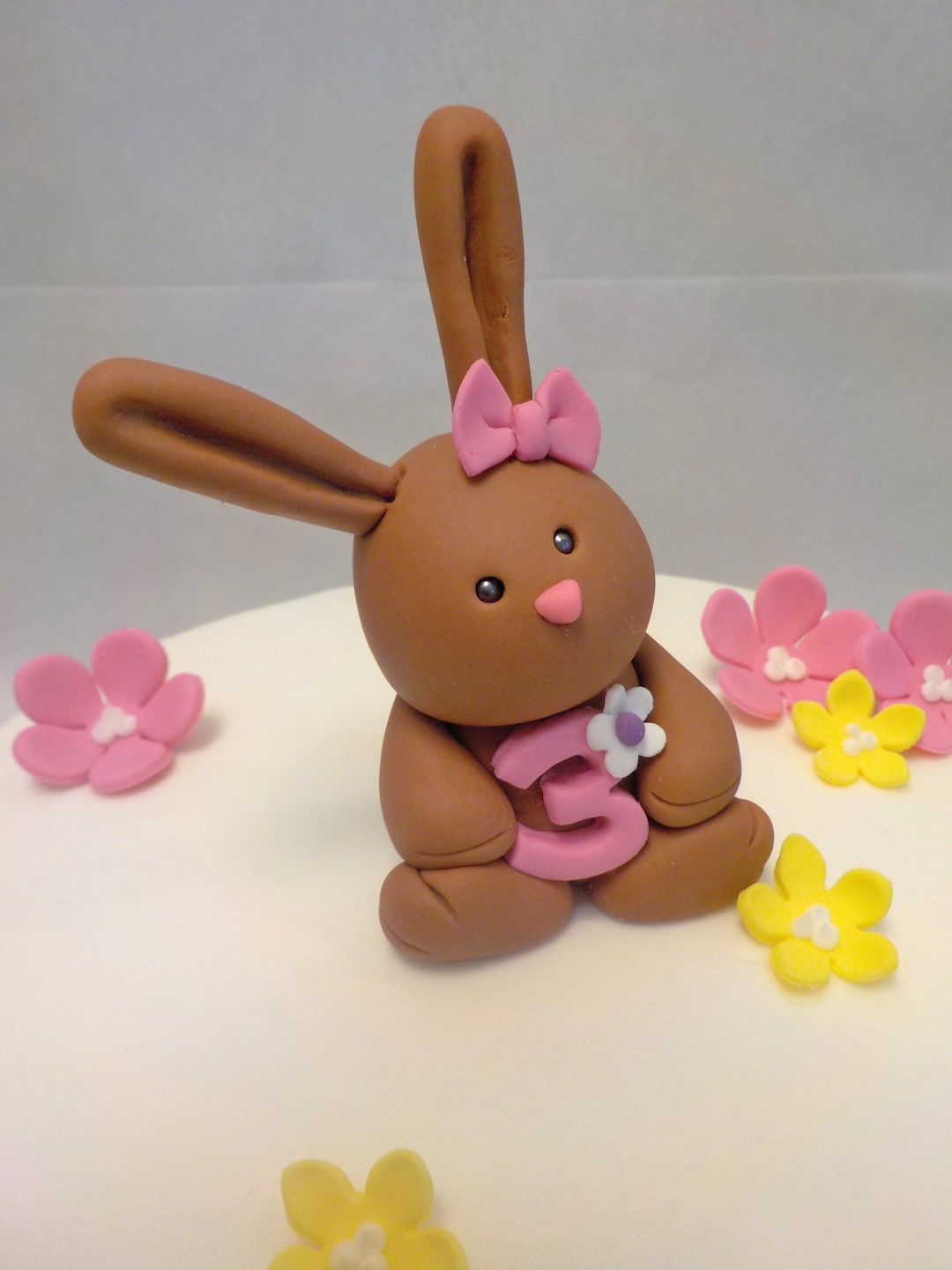 Fondant Bunny Rabbit Cake Topper 4 Inch 1st Birthday Baby Shower Bunny ...