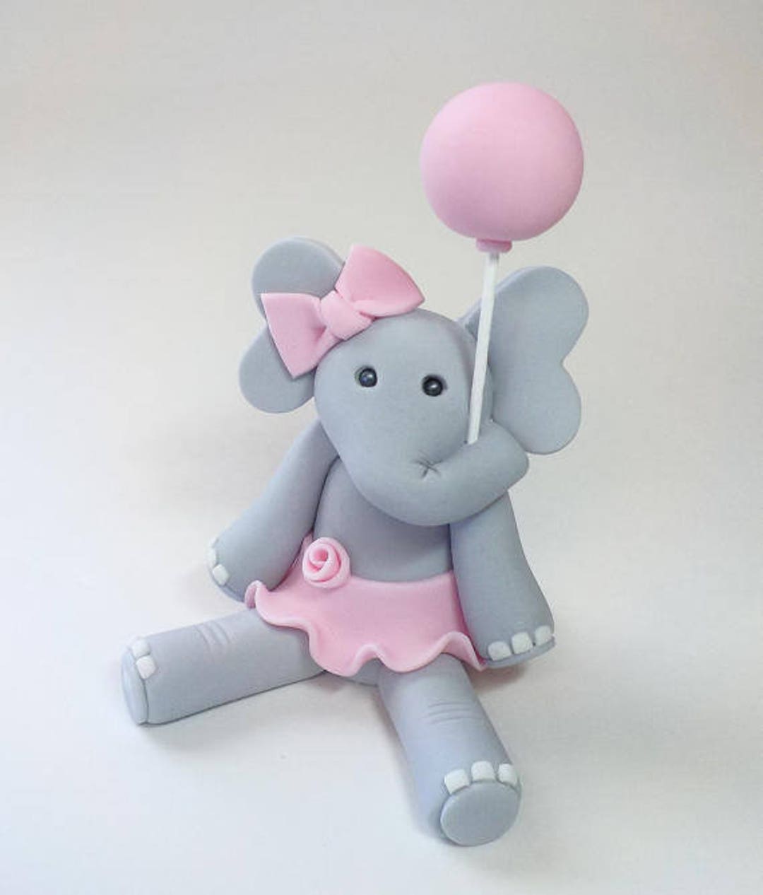 Fondant Elephant Cake Topper With Bow and Balloon Girl 4 - Etsy