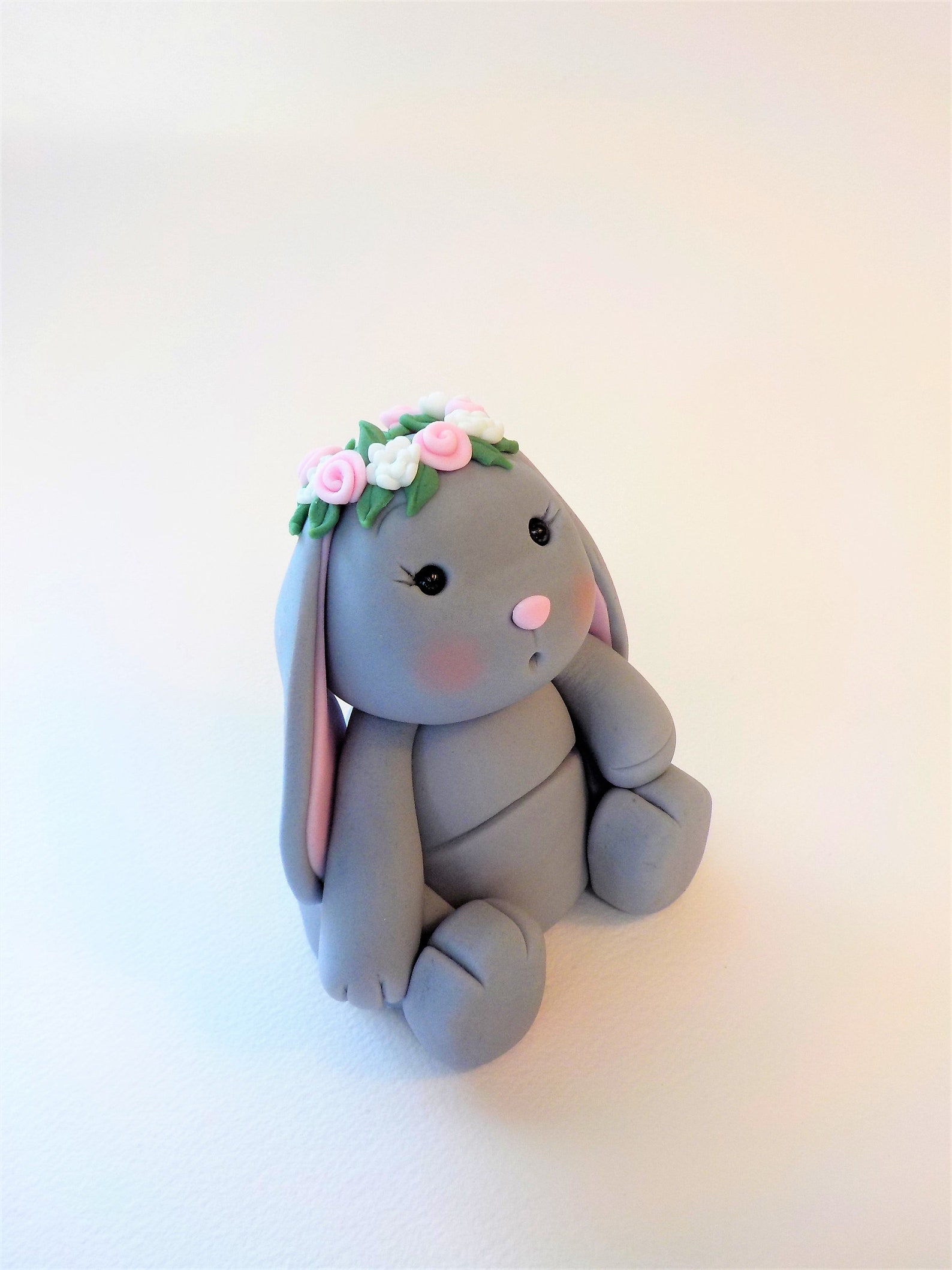 Fondant Gray Bunny Rabbit Cake Topper Floral Crown 1st - Etsy