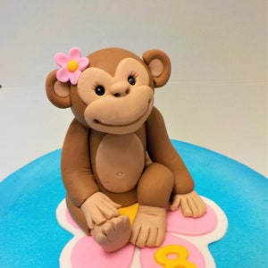 Fondant Baby Monkey 3.5 Inch Cake Topper With Flower 1st Birthday Baby ...