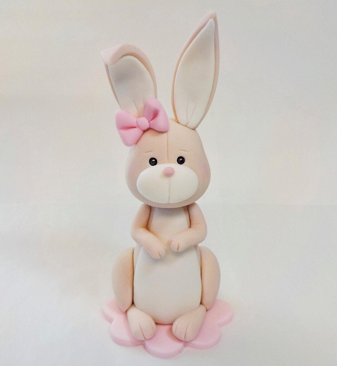 Fondant Bunny With Bow Animal Cake Topper Rabbit 1st Birthday Baby ...