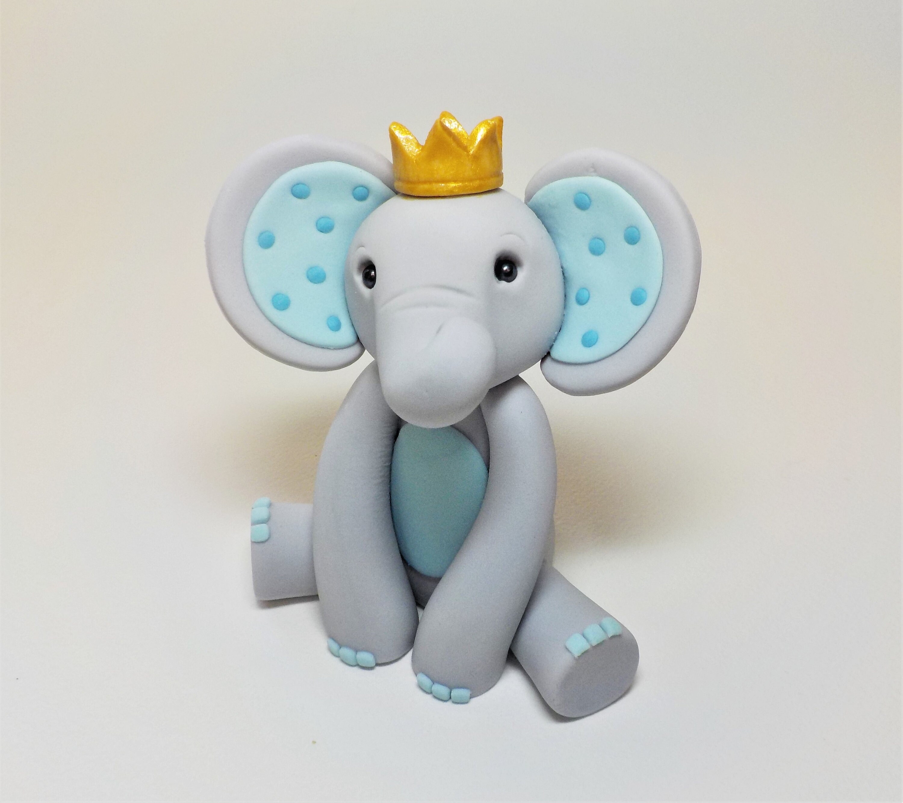 Fondant Elephant With Crown Lt. Blue Animal Cake Topper 3.5 to - Etsy