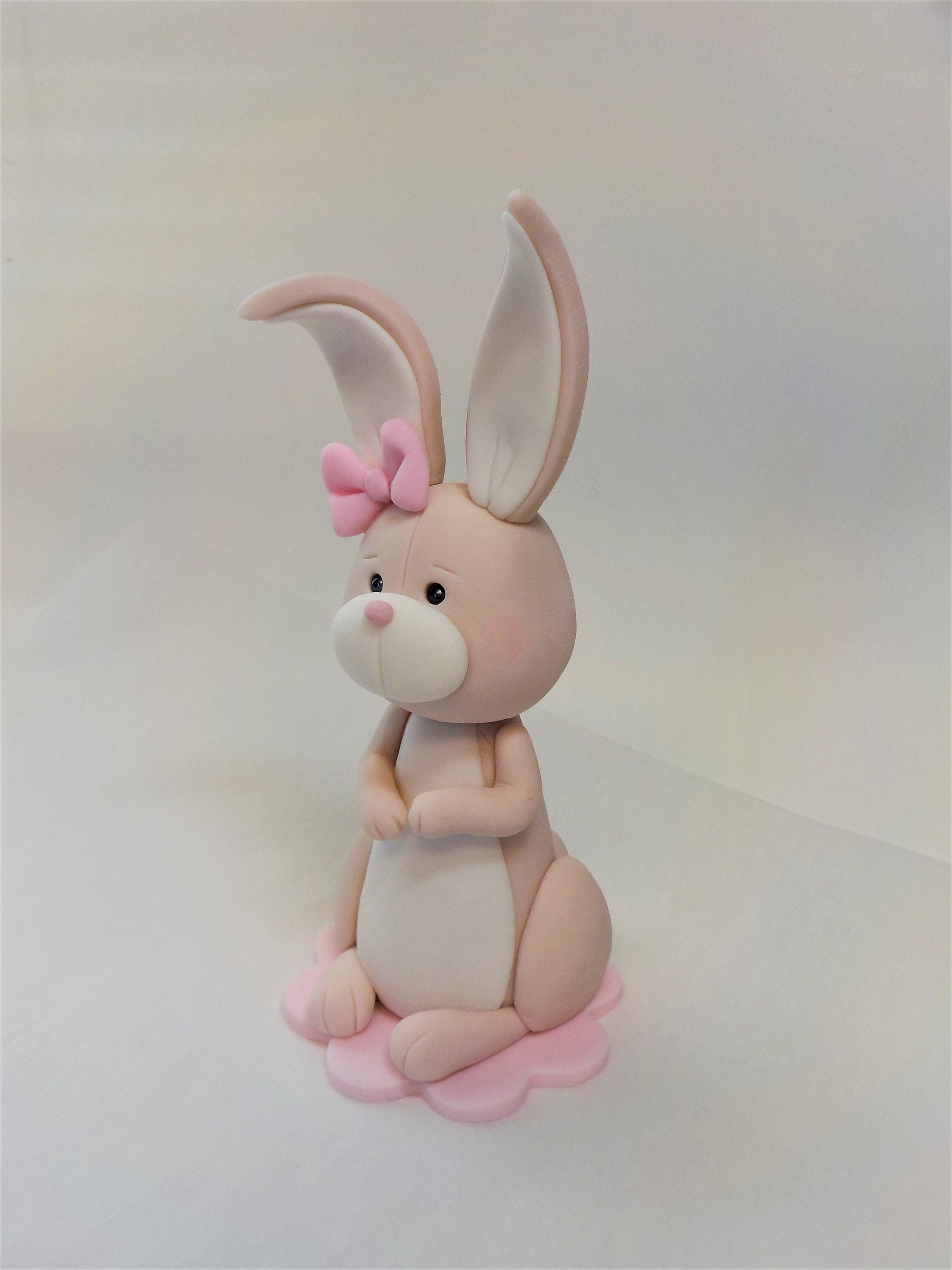Fondant Bunny With Bow Animal Cake Topper Rabbit 1st Birthday Baby ...