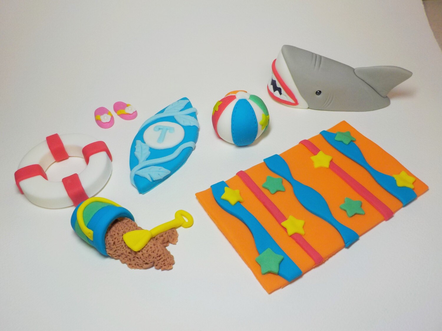 Fondant Shark Cake Topper With Ocean Beach Cake Decoration Set 1st ...