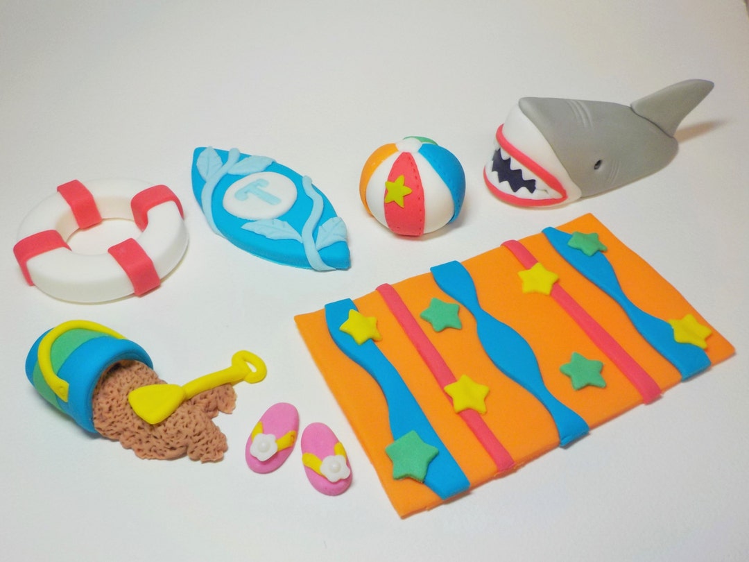 Fondant Shark Cake Topper With Ocean Beach Cake Decoration Set 1st ...