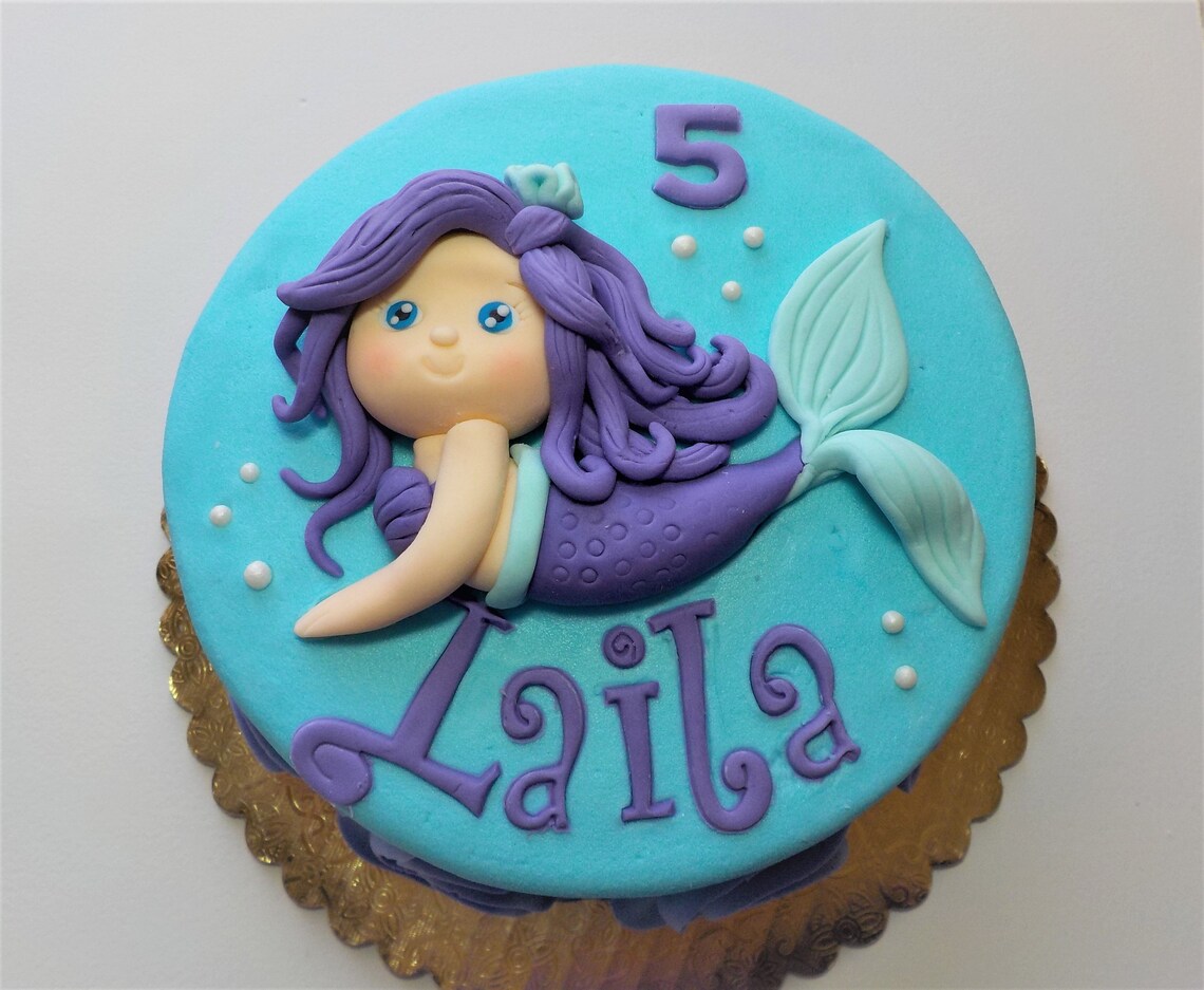 Fondant Mermaid Cake Topper 1st Birthday Baby Shower Under the - Etsy