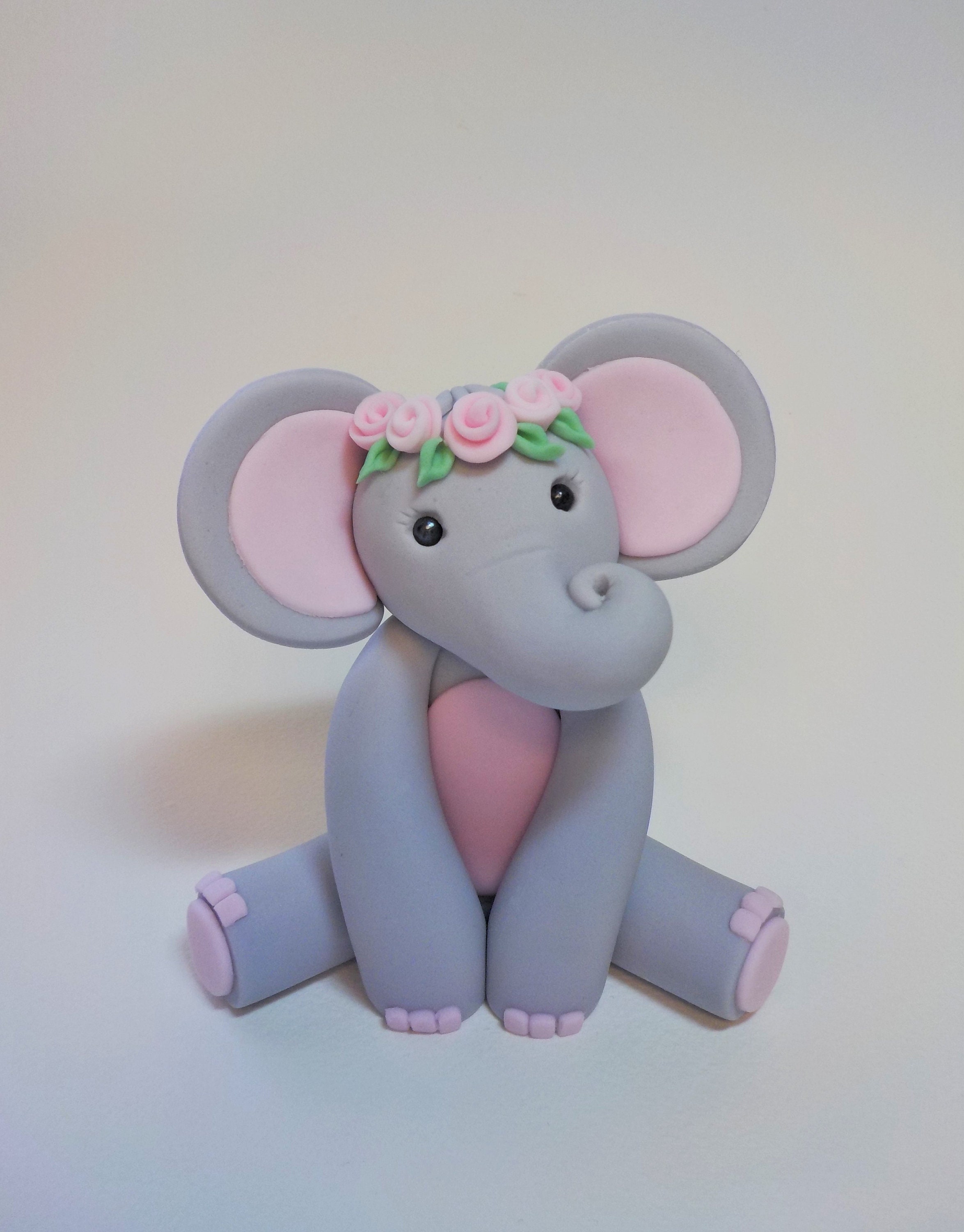 Fondant Elephant With Lt. Pink Roses Cake Topper 3.5 Inches - Etsy