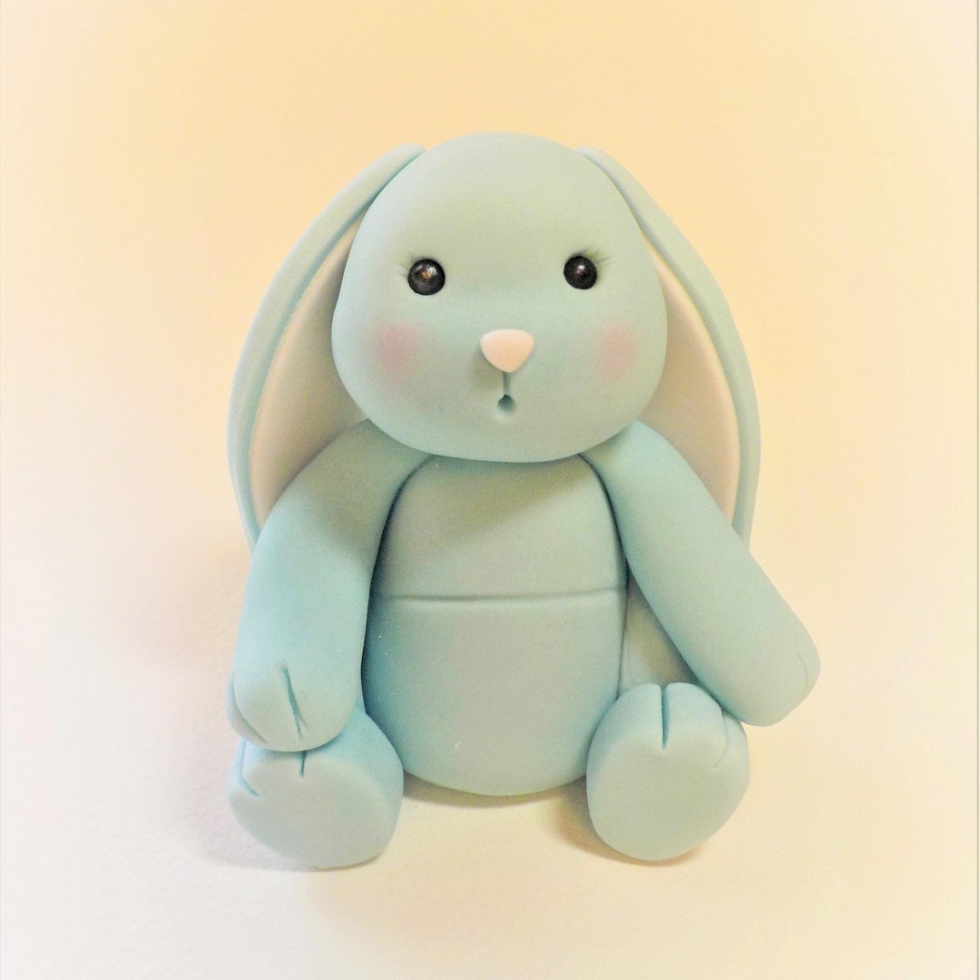 Fondant Baby Blue Bunny Rabbit Cake Topper 1st Birthday Baby Shower ...