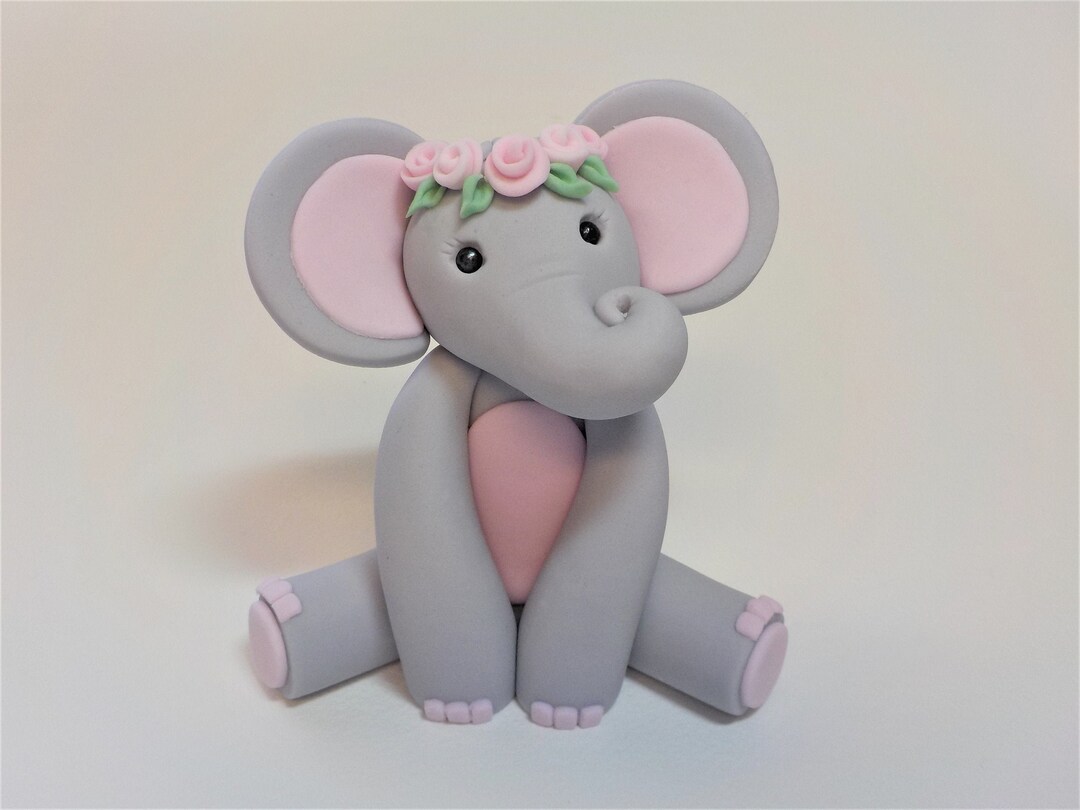 Fondant Elephant With Lt. Pink Roses Cake Topper 3.5 Inches Girl 1st ...