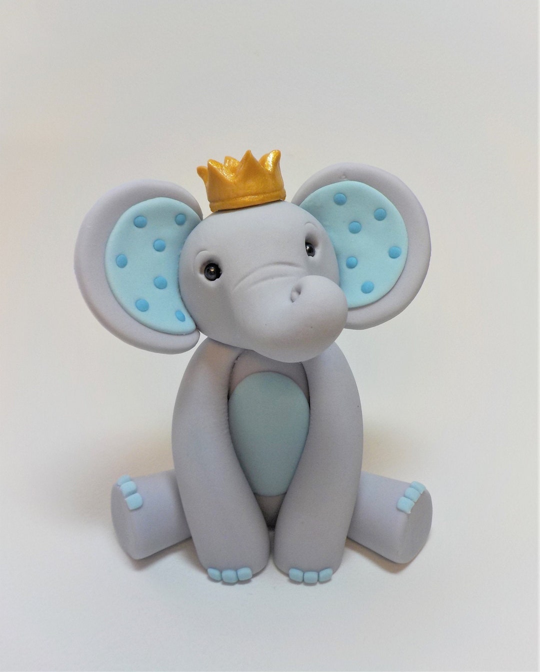 Fondant Elephant With Crown Lt. Blue Animal Cake Topper 3.5 to 4 Inches ...