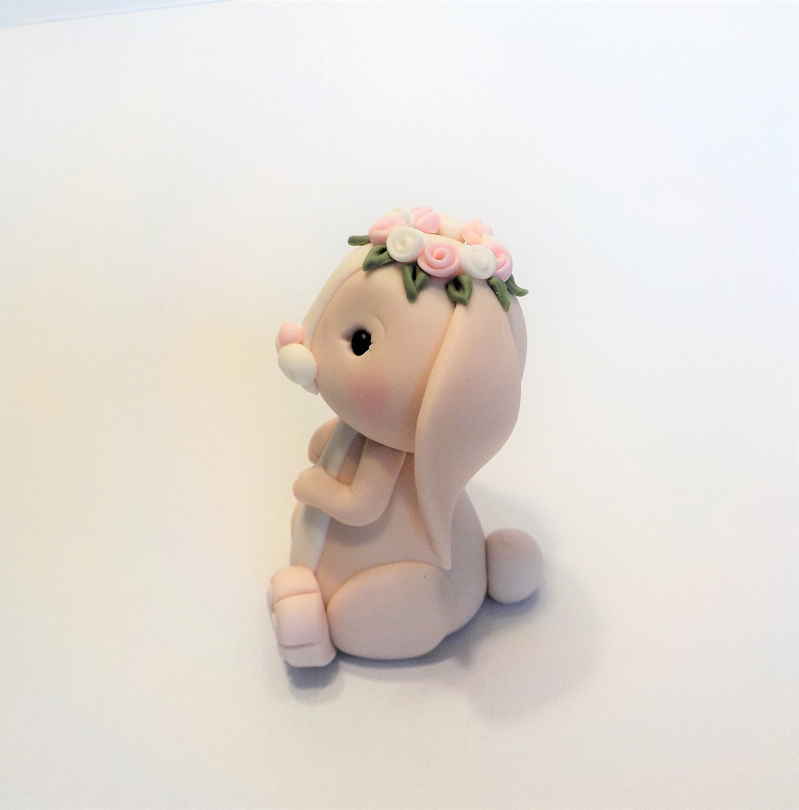 Fondant Lt. Beige Bunny With Floral Crown Cake Topper 1st Birthday Baby ...