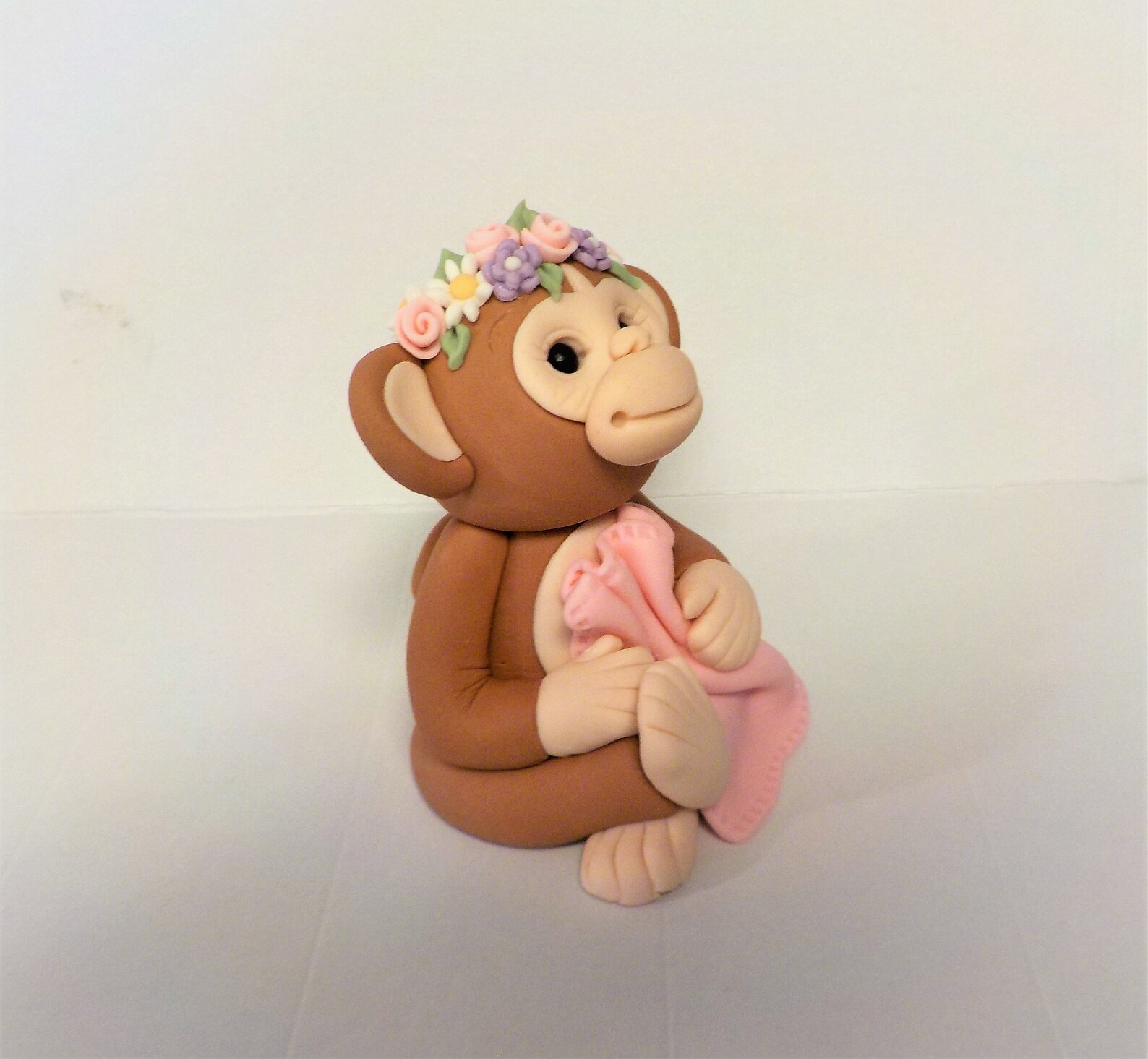 Fondant Monkey With Floral Headband and Blanket Animal Cake - Etsy